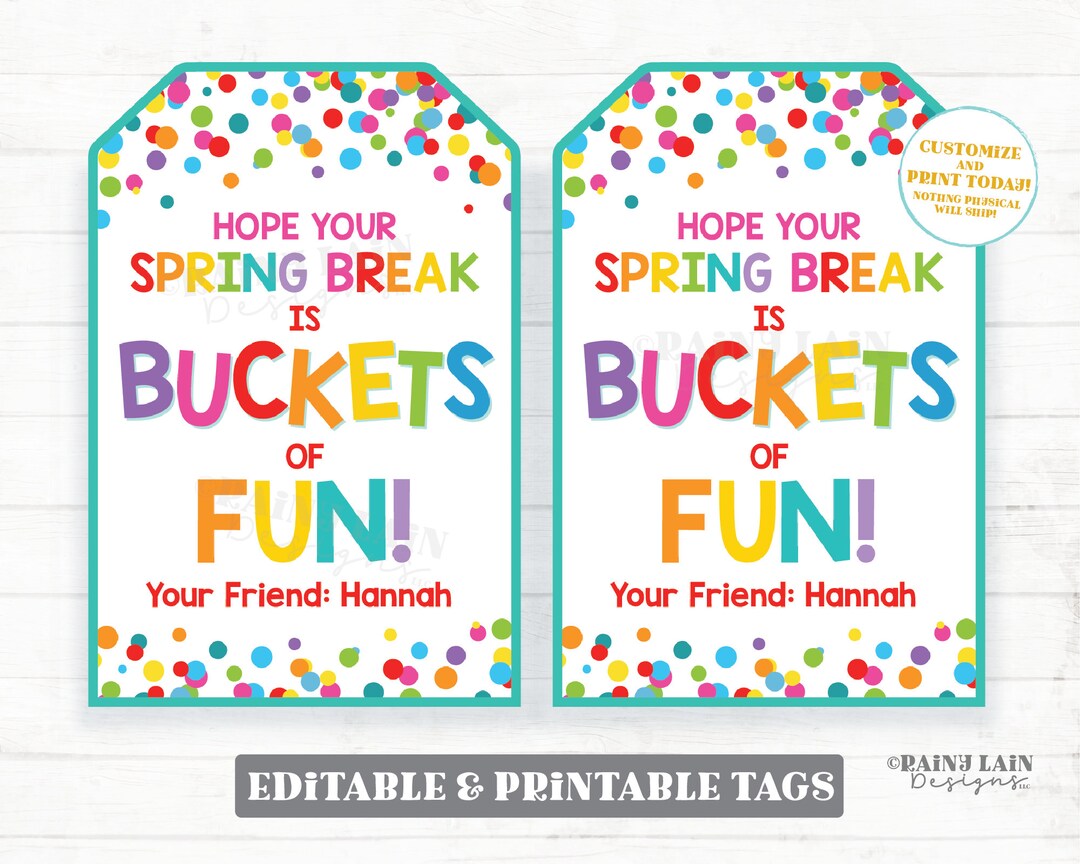Spring Break Buckets of Fun Tag Easter Gift Bucket Tag Beach Chalk ...