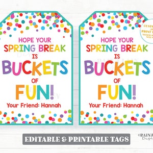 Spring Break Buckets of Fun Tag Easter Gift Bucket Tag Beach Chalk ...