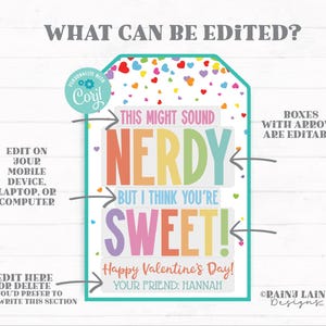 This Might Sound Nerdy but I Think You're Sweet Valentine, Editable ...