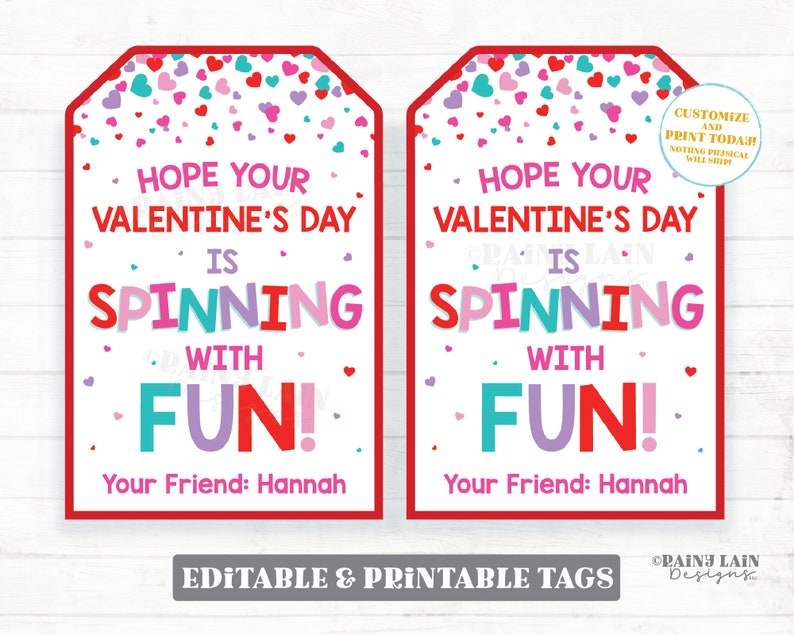 Spinning With Fun Tag, Fidget Spinner Valentine Pop Gift Tag, Spin Toy ...