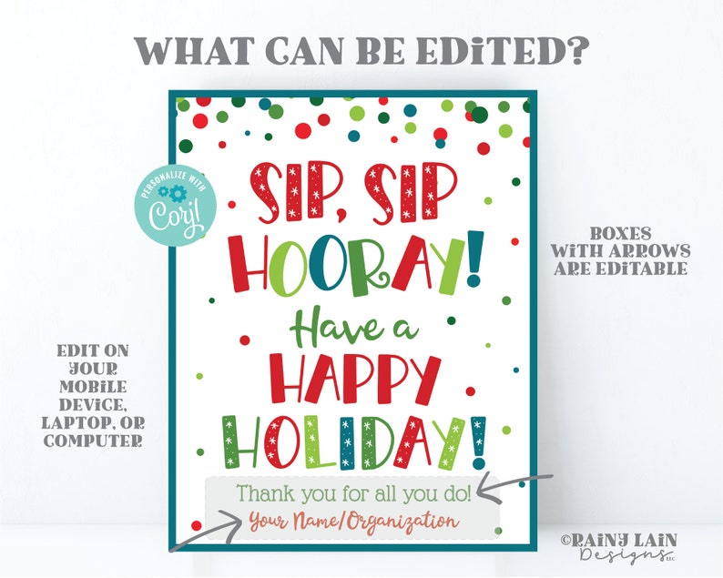 Sip Sip Hooray Have a Happy Holiday Sign Christmas Hot Chocolate ...