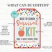 Back to School Survival Kit Tag Editable Emergency 1st Day of School ...