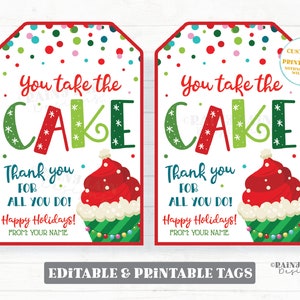 You Take the Cake Tags Christmas Cupcake Tag Holiday Gift Tags ...