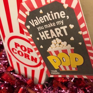 Popcorn Valentine, You Make My Heart Pop Valentine Tags, Preschool ...
