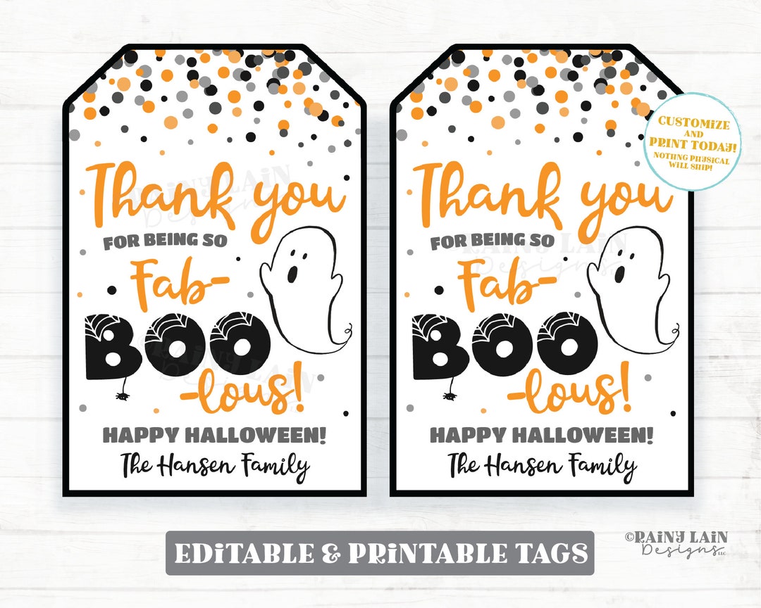 Thank You for Being Fab BOO Lous Halloween Tag Thank You Halloween Gift ...