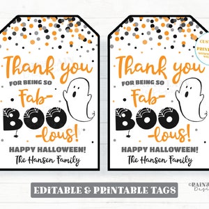 Thank You for Being Fab BOO Lous Halloween Tag Thank You Halloween Gift ...