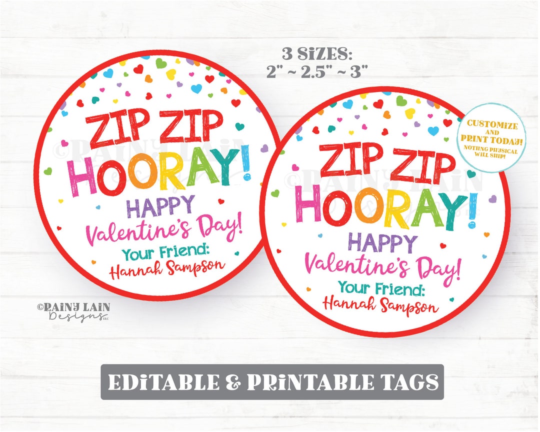 Zip Armband Valentine, Zip Zip Hooray Happy Valentine's Day Tag, Fidget ...