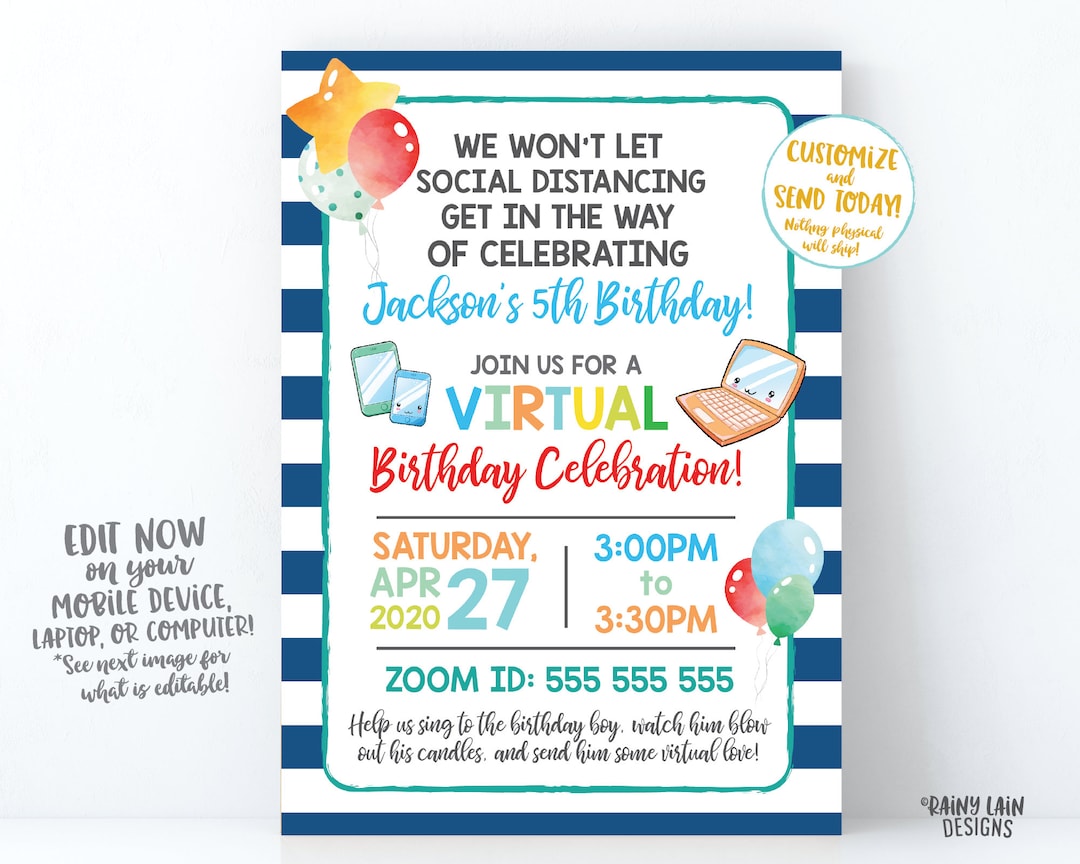 Virtual Birthday Party Invitation, Virtual Party Invitation, Social ...
