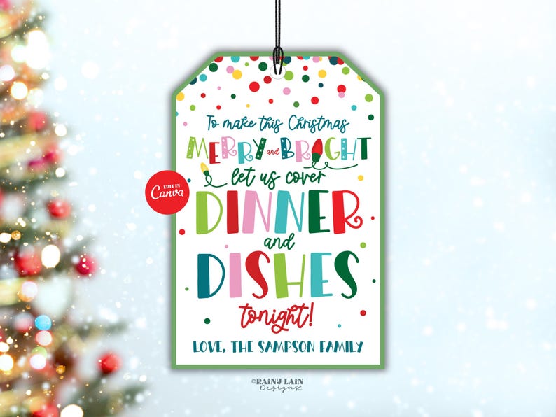 Printable Christmas Dinner Dishes Gift Tag for Teacher, Coworker ...
