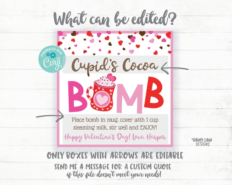 Valentine's Day Hot Chocolate Bomb Tags Cupid's Cocoa - Etsy