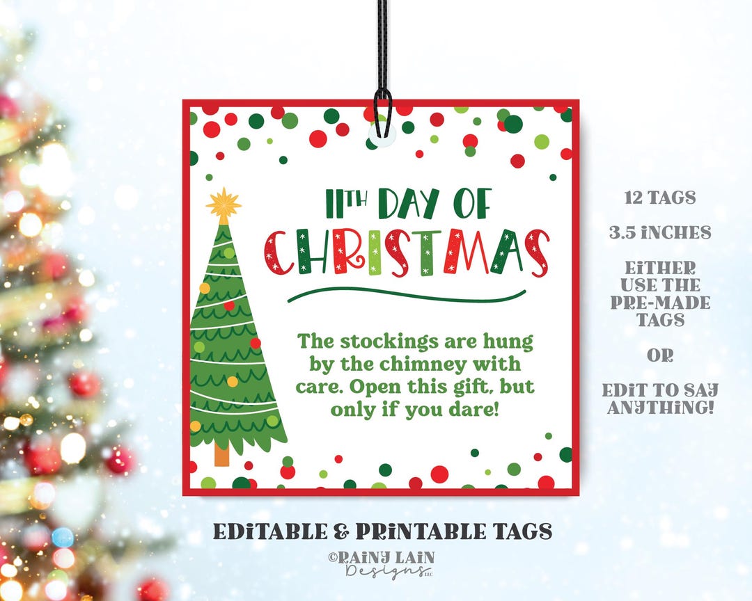12 Days of Christmas Gift Tags, Editable Printable Cards, Square, Elf ...