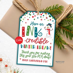 Teacher Gift Pen, Winter Break Classroom Gift Tag, Editable in Canva - Etsy
