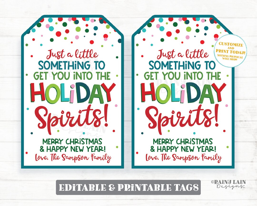 Holiday Spirits Tag Christmas Gift Tags Neighbor Co-worker Staff ...