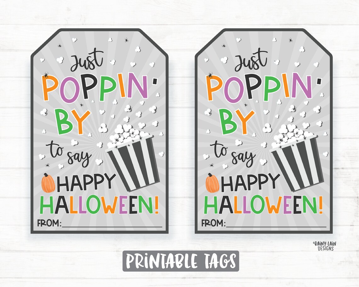 Popcorn Thank You Tag Just Poppin by to Say Happy Halloween - Etsy