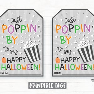 Popcorn Thank You Tag Just Poppin by to Say Happy Halloween Popcorn Tag ...