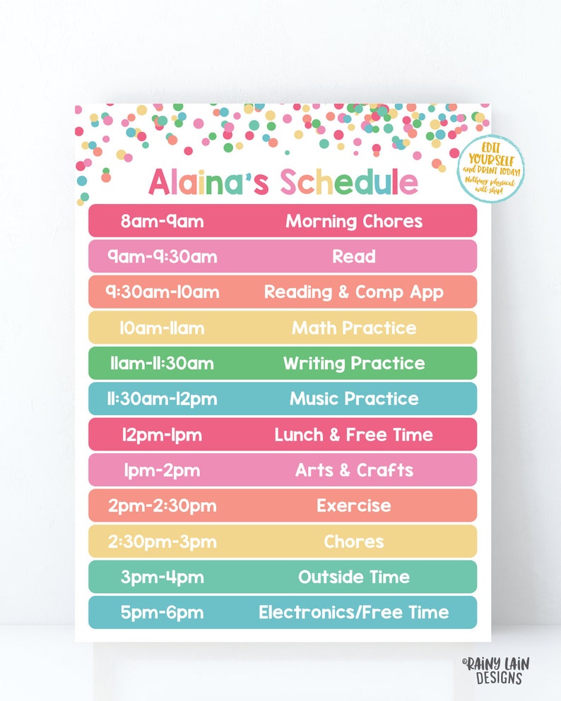 Printable Kids Home School Schedule Editable Daily Schedule | Etsy