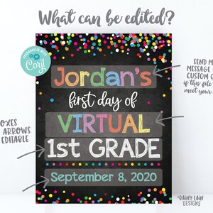 First Day of Virtual School Sign Template 1st Day of School Sign ...