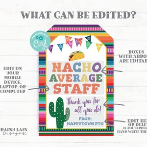 Nacho Average Staff Tags Teacher Appreciation Gift Tags Employee Thank ...