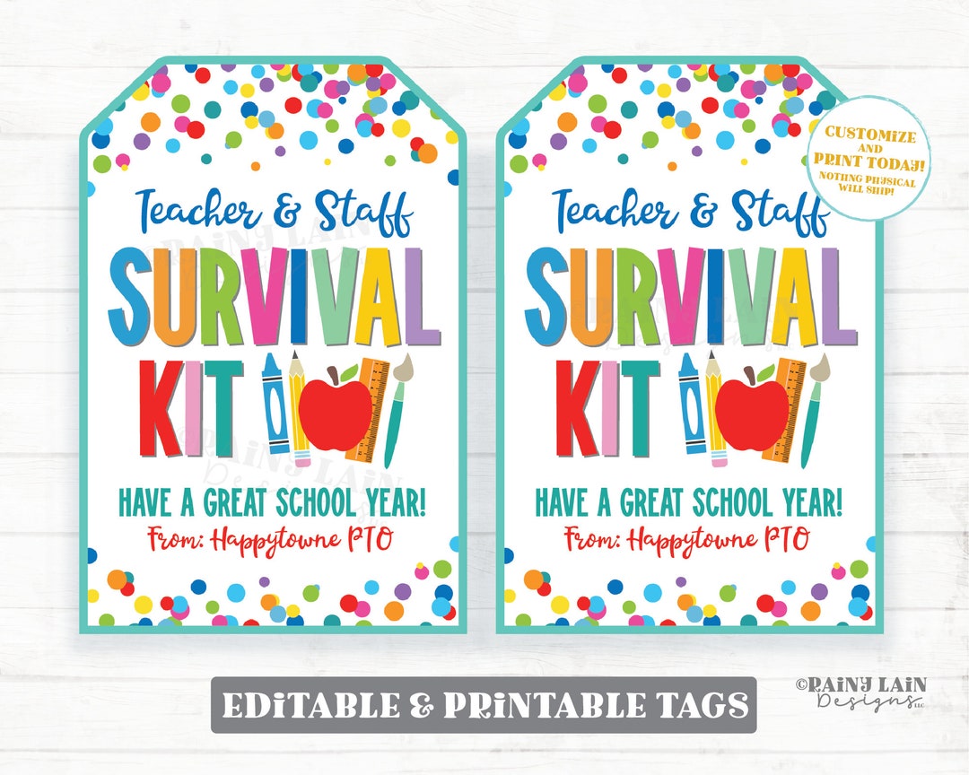 Teacher and Staff Survival Kit Tag Editable Back to School 1st Day Gift ...