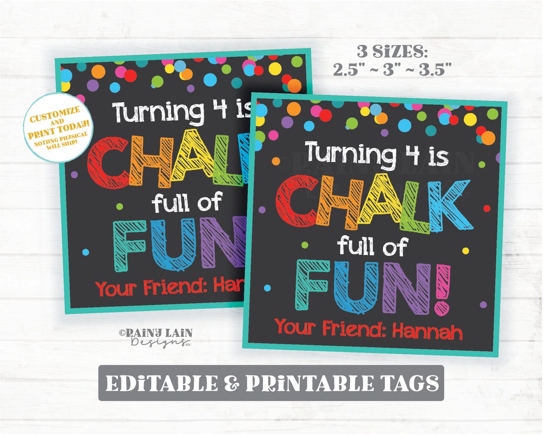 Sidewalk Chalk Party Favor Tags Birthday Favor Tags Turning is Chalk ...