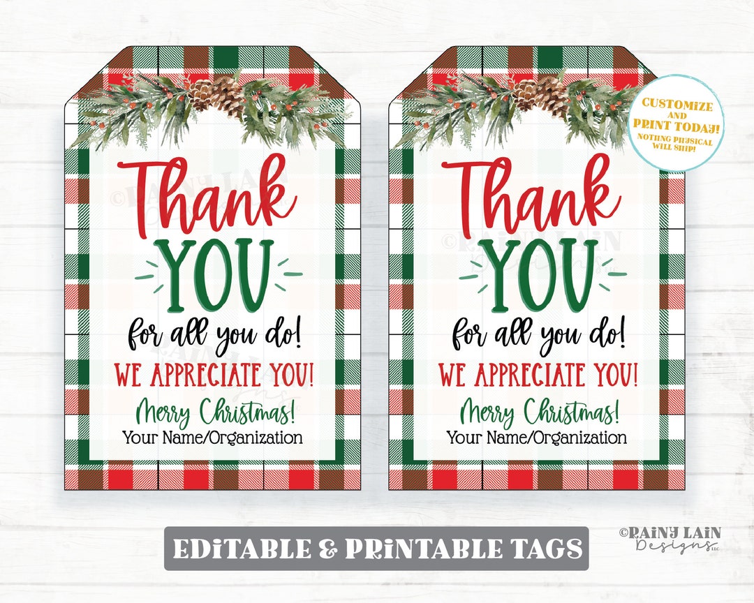 Thank You for All You Do Plaid Christmas Tag Appreciate Holiday Gift ...