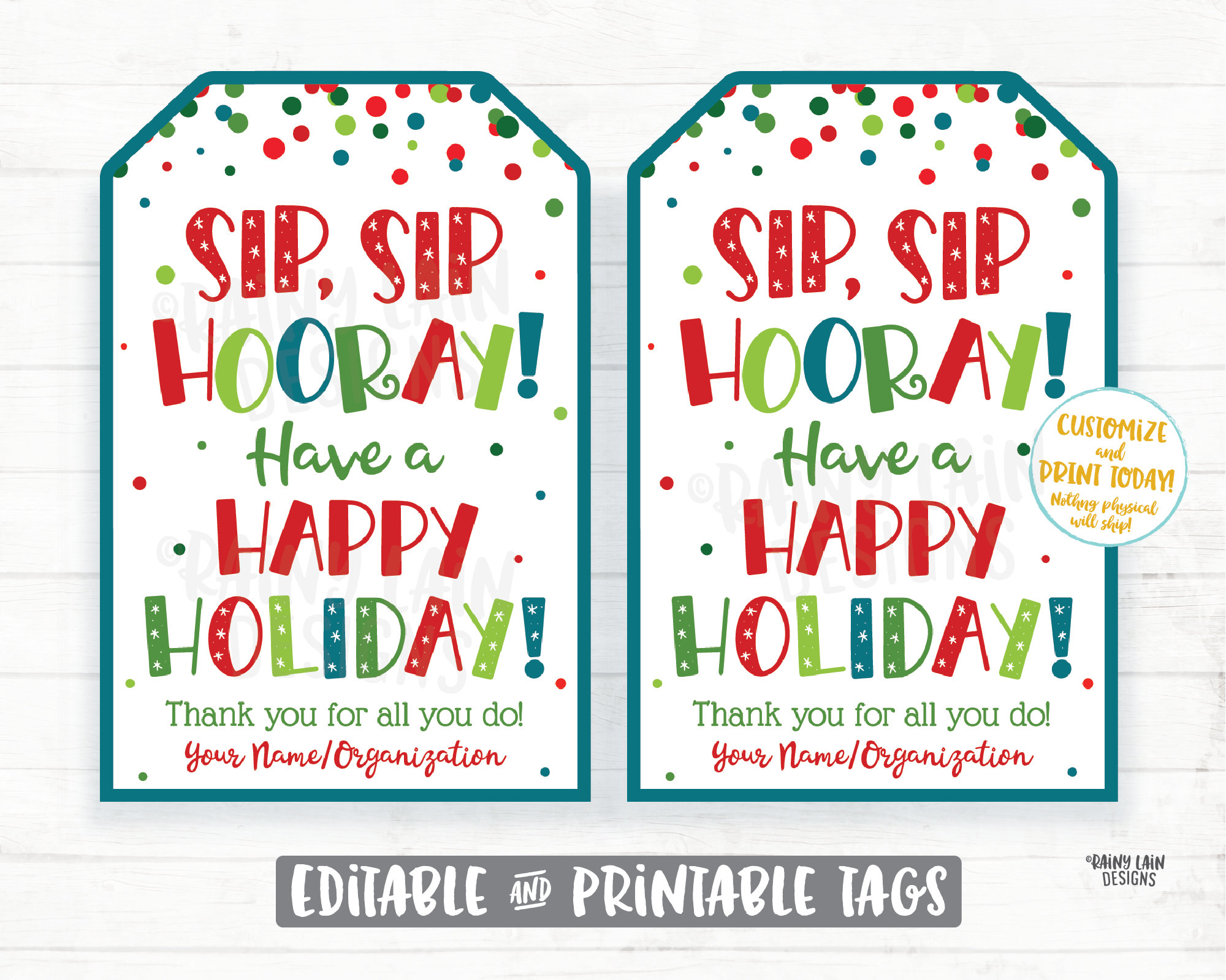 Sip Sip Hooray Have a Happy Holiday Tag Christmas Gift Tag | Etsy