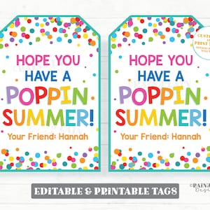 Hope You Have a Poppin Summer Tags End of School Year Gift Tags Popcorn ...