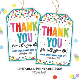 Thank You for All You Do Gift Tag, Printable Teacher Appreciation Week ...