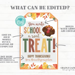 You Make School a Real Treat Tag Thanksgiving Gift Appreciation Sweet ...
