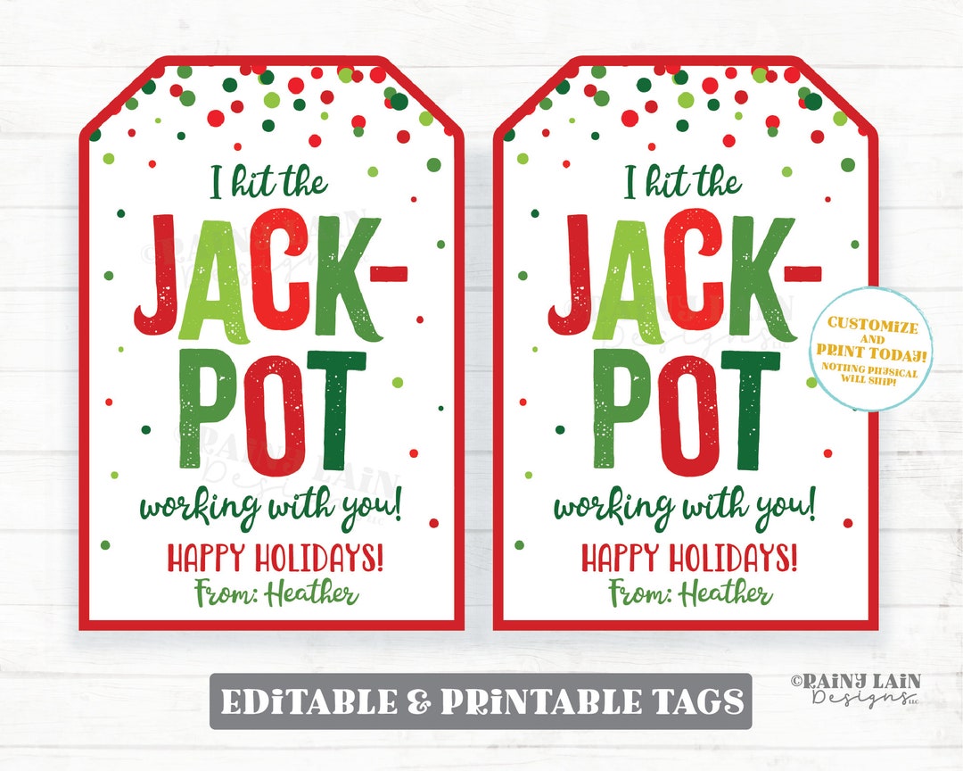 Hit the Jackpot Working With You Happy Holidays Tag Christmas Lottery ...