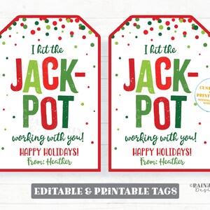 Hit the Jackpot Working With You Happy Holidays Tag Christmas Lottery ...