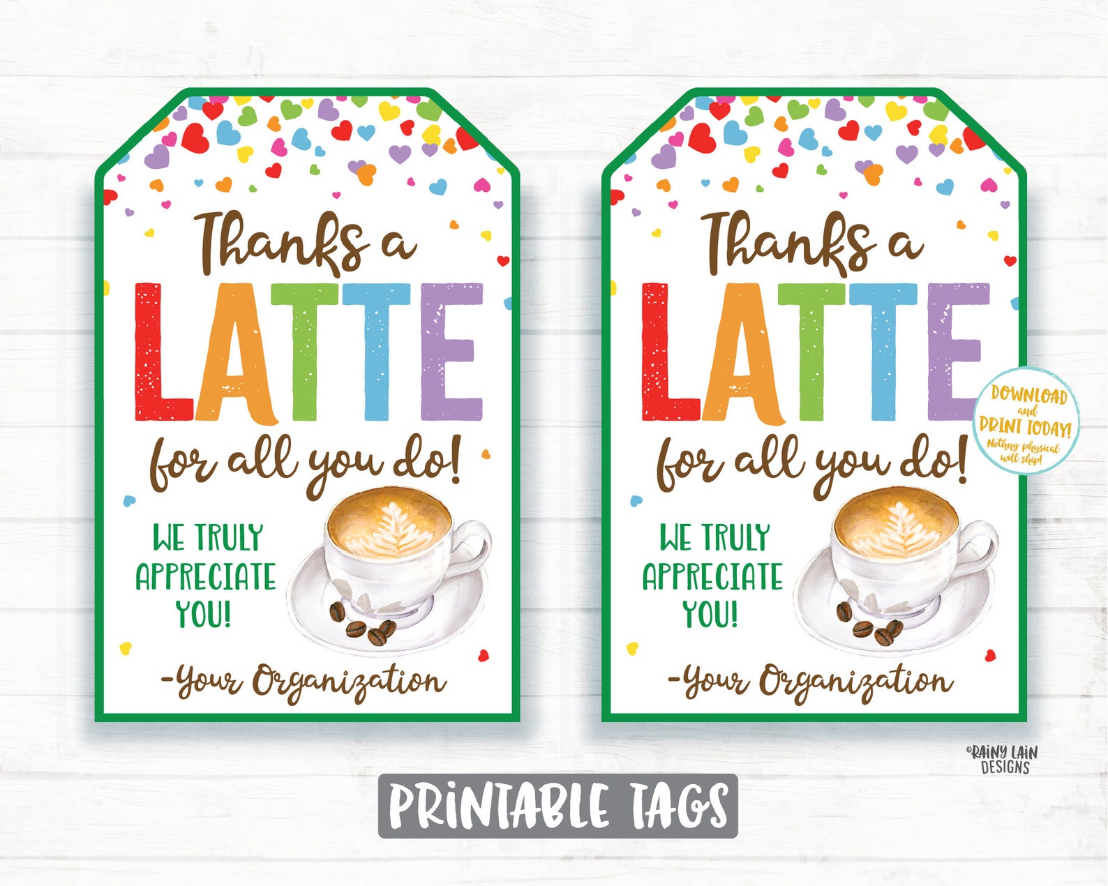 Thanks a Latte Tag, Coffee Gift Tag, Employee Appreciation Tag Company ...