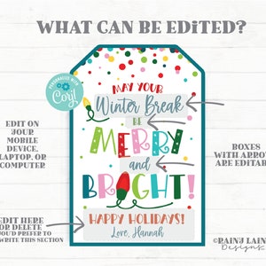 May Your Winter Break Be Merry and Bright Tag Christmas Gift Tag ...