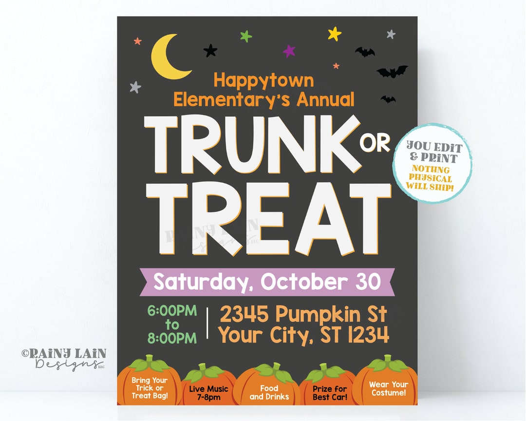 Editable Trunk or Treat Flyer, Printable Halloween Party Invitation ...