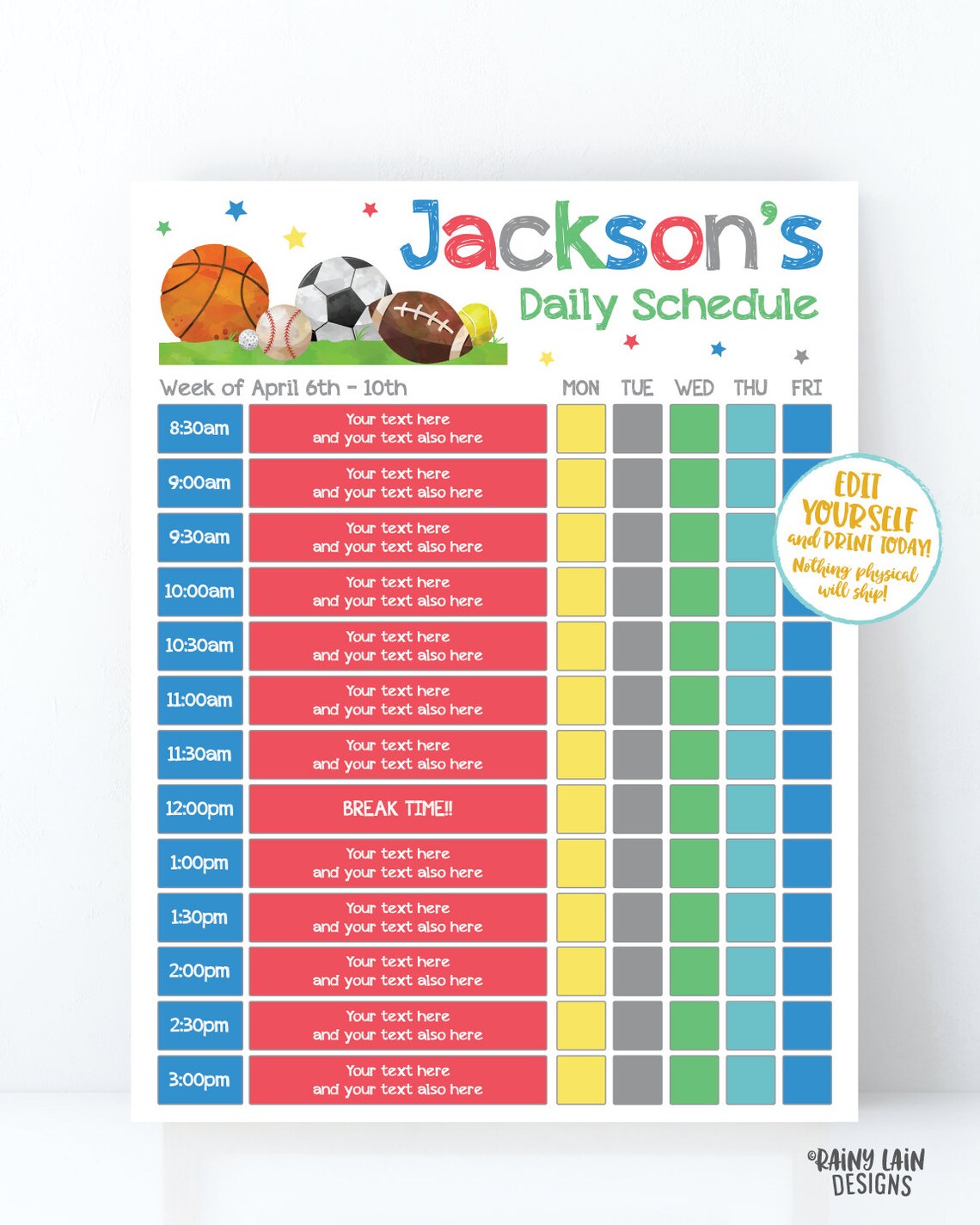Editable Home School Schedule Sports Chore Chart Printable | Etsy