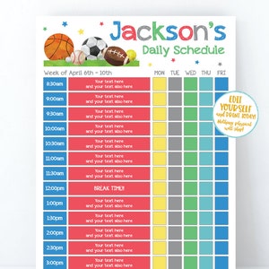 Editable Home School Schedule Sports Chore Chart Printable Kids ...