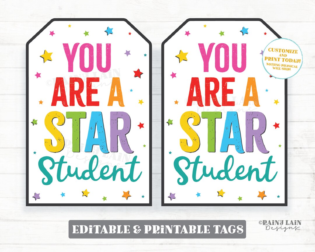You Are a Star Gift Tag Star Student Editable Appreciation Employee Co ...