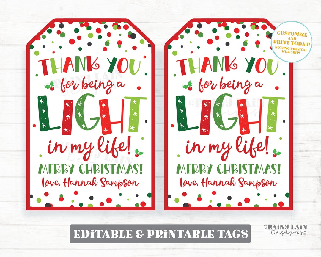 Thank You for Being a Light in My Life Christmas Candle Tag Holiday ...