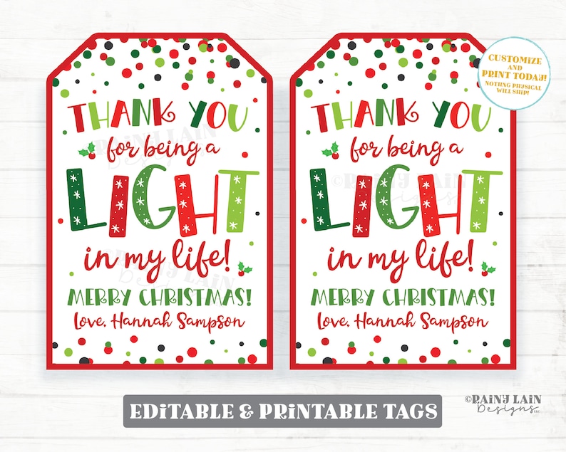 Thank You for Being a Light in My Life Christmas Candle Tag - Etsy