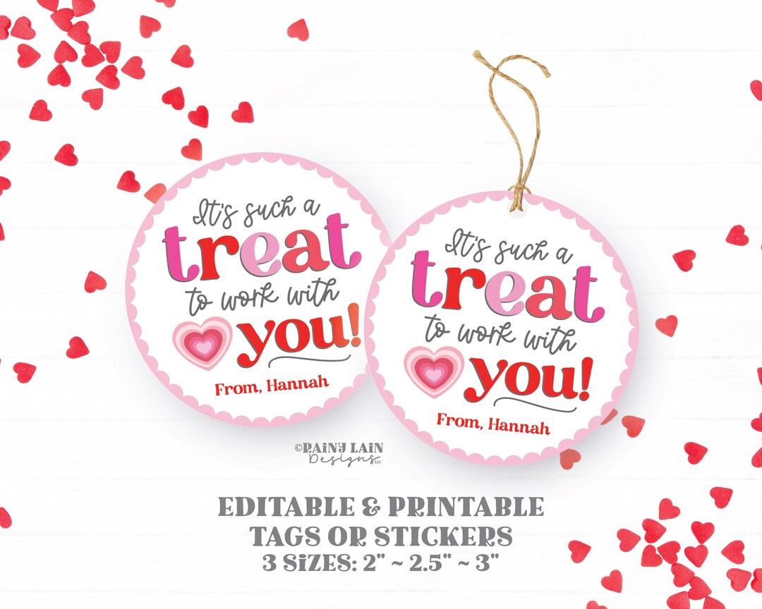 Work Valentine Treat Tags, Treat to Work With You, Valentine's Day ...
