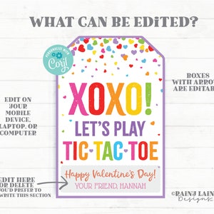 Tic Tac Toe Valentine, Tic-tac-toe Valentine Tags, XOXO Tags, Game ...