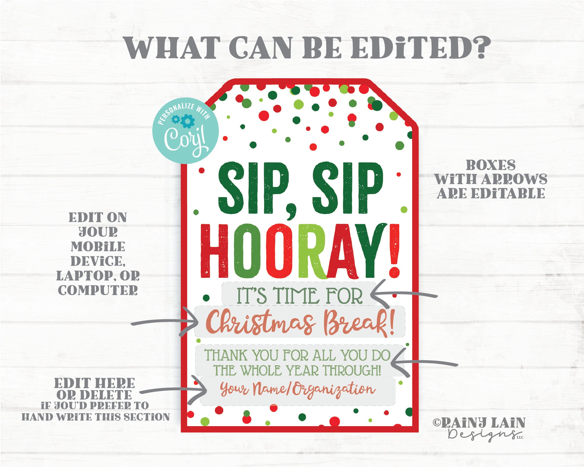 Sip Sip Hooray Christmas Tag Winter Break Straw Favor Drink Coffee ...