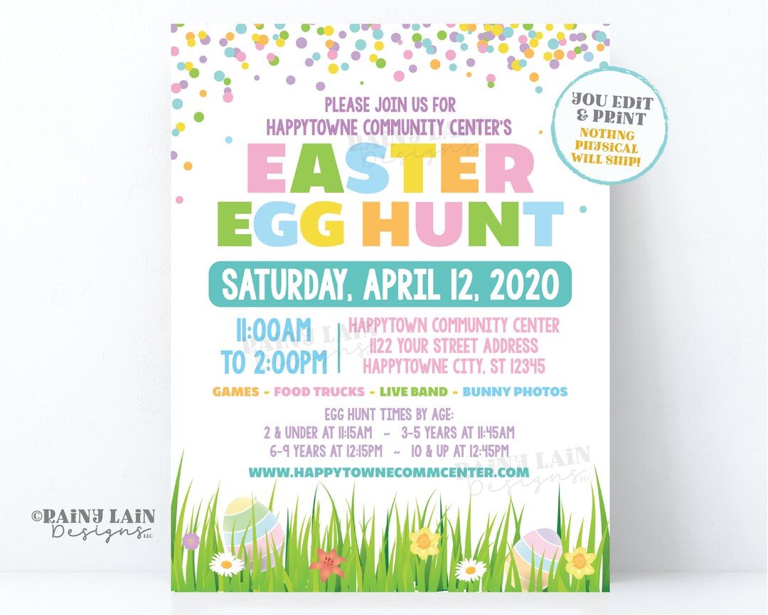 Editable Easter Egg Hunt Flyer, Outdoor Egg Hunt Invitation, Printable ...