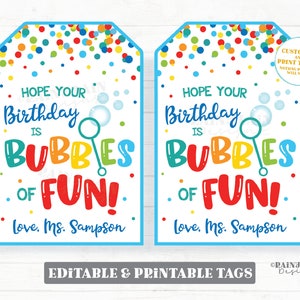 Hope Your Birthday is Bubbles of Fun Tag Preschool Bubbles Birthday ...