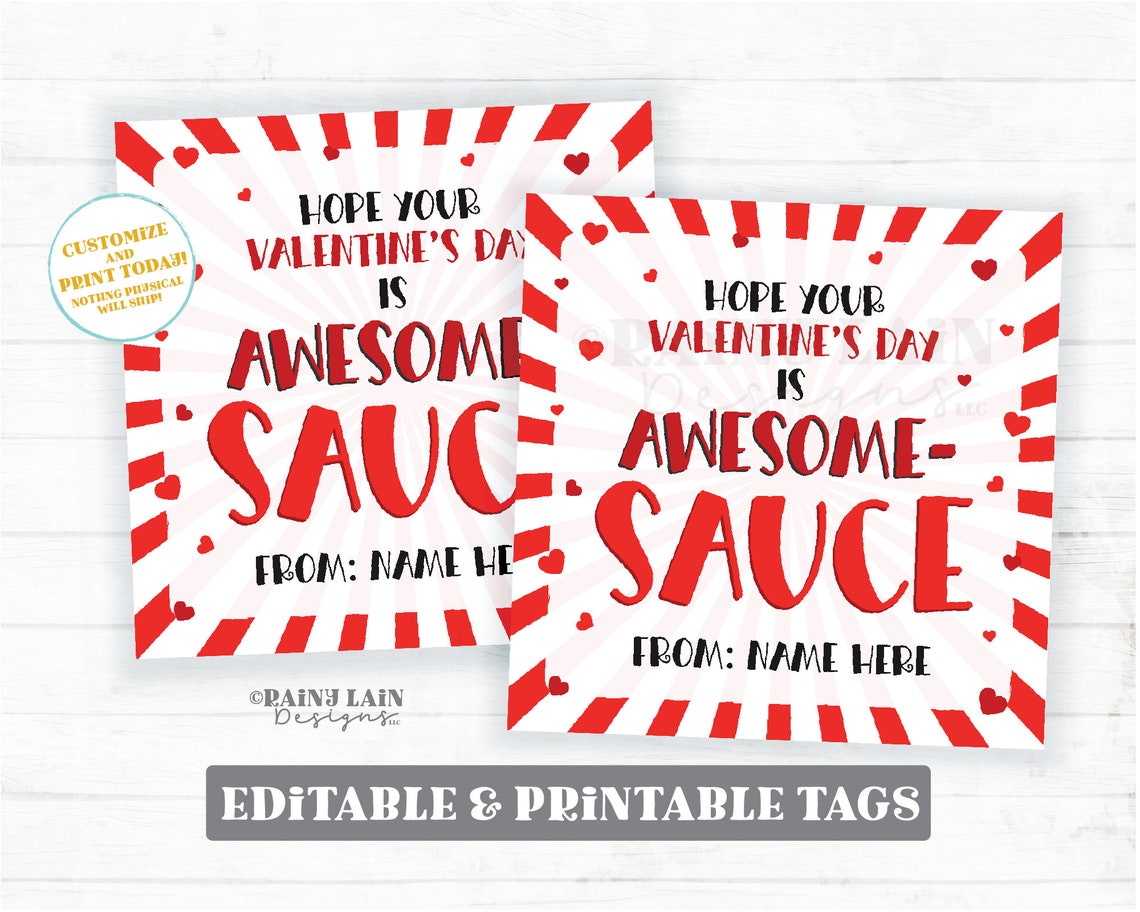 Applesauce Valentine Tag Awesome Sauce Apple Sauce Hot Friend - Etsy