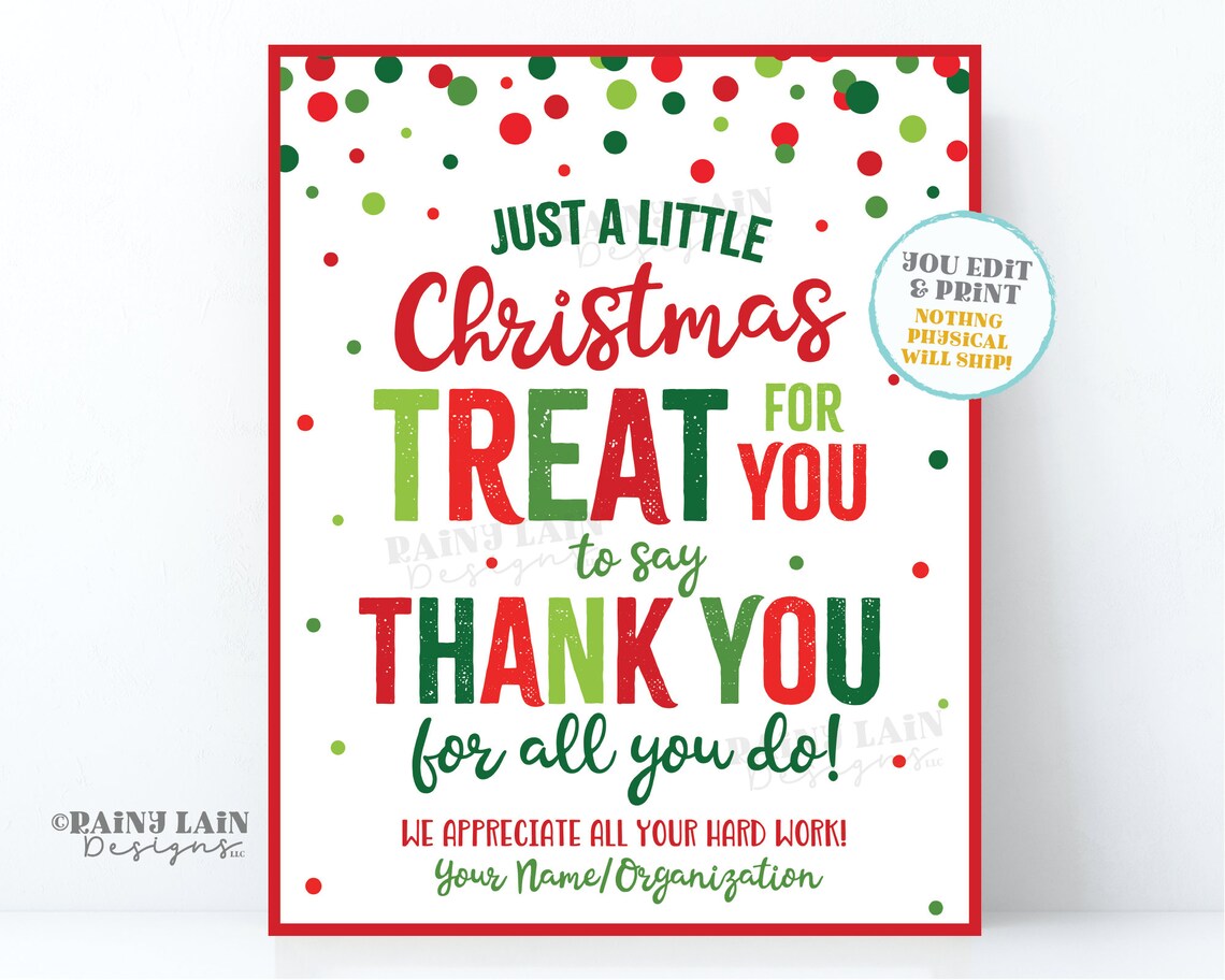 Christmas Treat Thank You Sign Holiday Appreciation Sign - Etsy