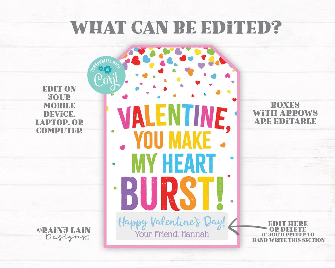 Valentine You Make My Heart Burst, Candy Burst Valentine Tags Preschool ...