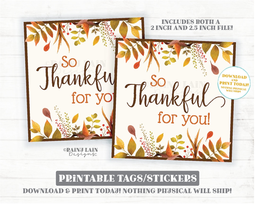 So Thankful for You Tag Printable Thanksgiving Favor Appreciation Happy ...