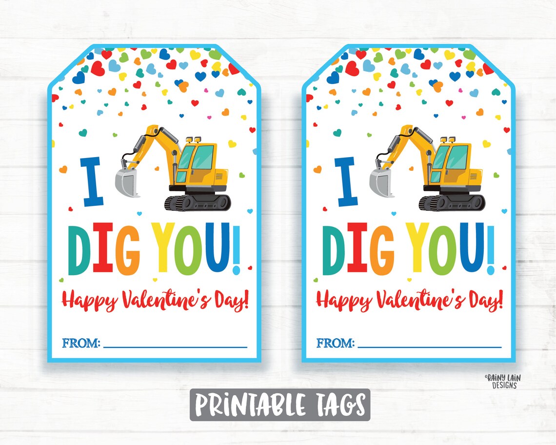 I Dig You Valentine Tag Digger Valentine Construction | Etsy