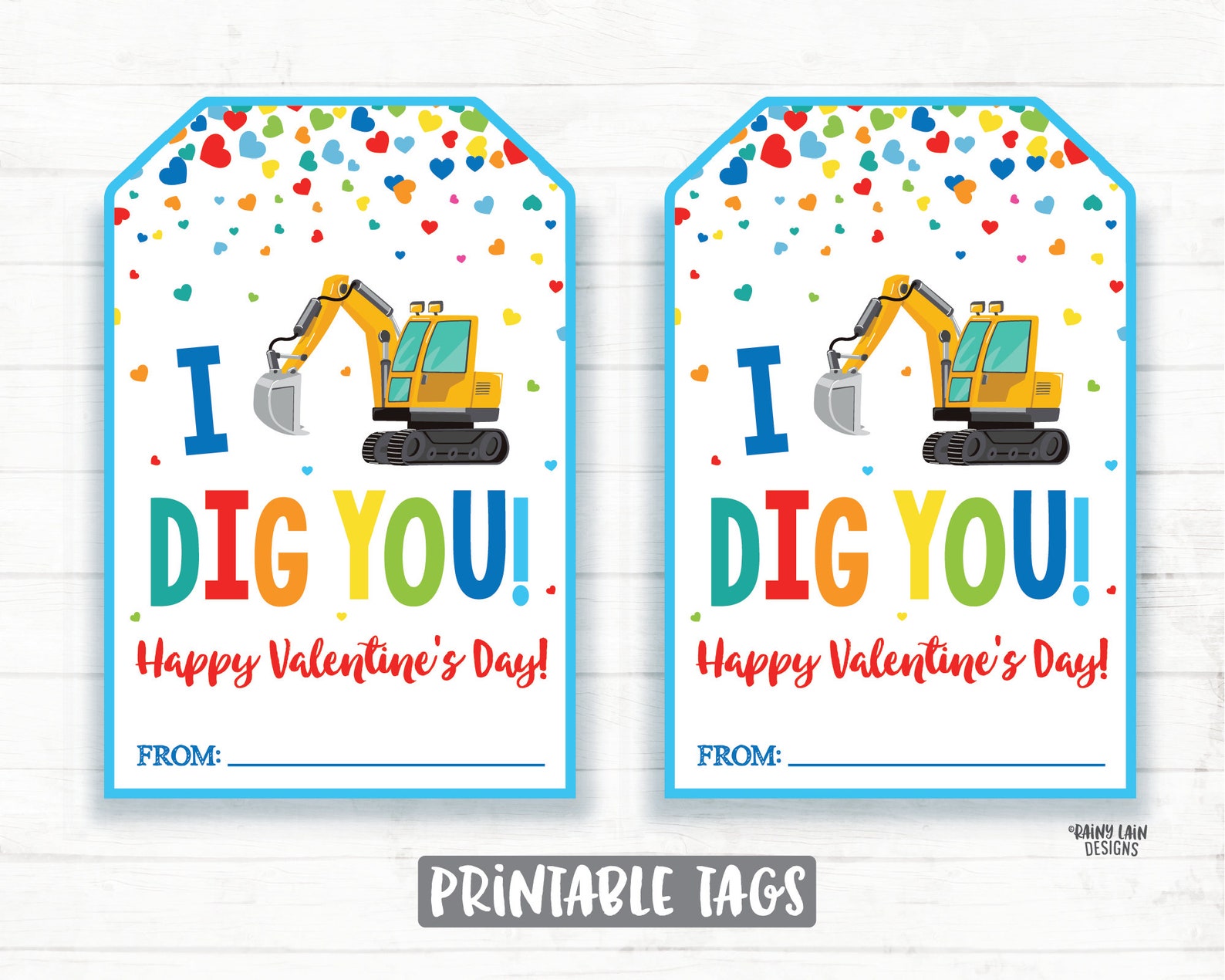 I Dig You Valentine Tag Digger Valentine Construction | Etsy